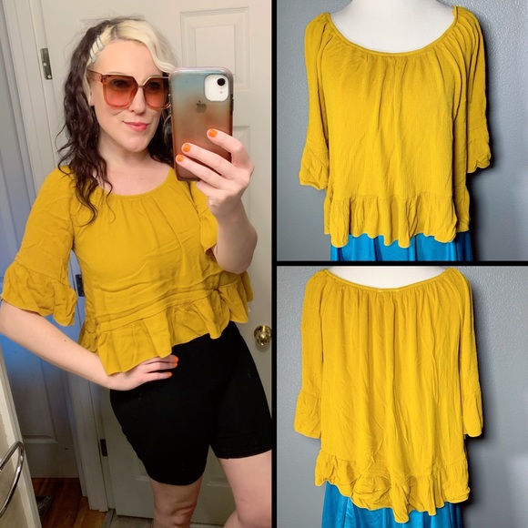 Lily White | Tops | Lily White Mustard Peasant Top | Poshmark